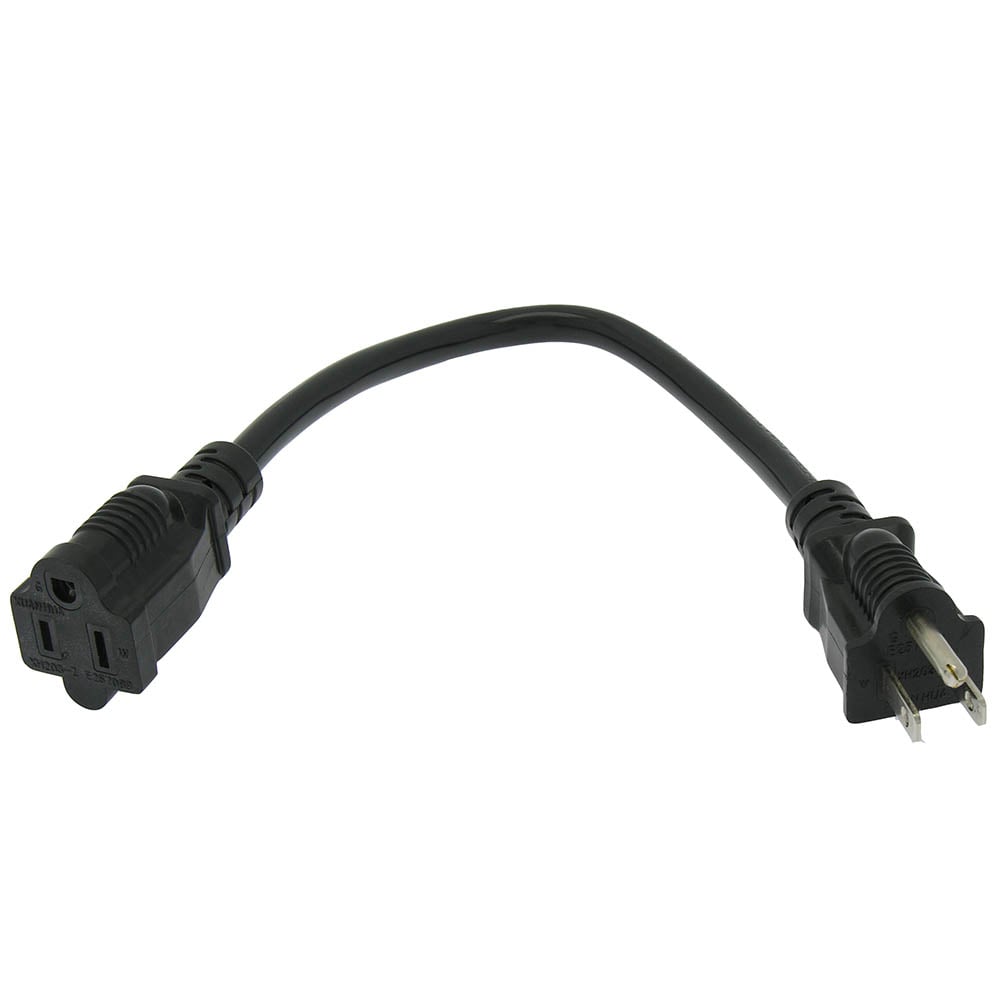 1Ft Power Cord 5-15P to 5-15R Black / SJT 16/3 | Cablemax